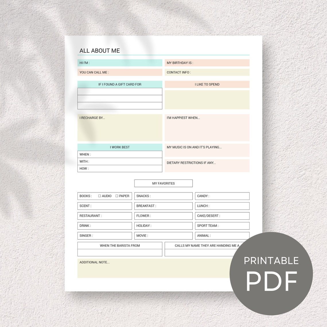 Coworker Questions Printable, All About Me Employee Questionnaire ...