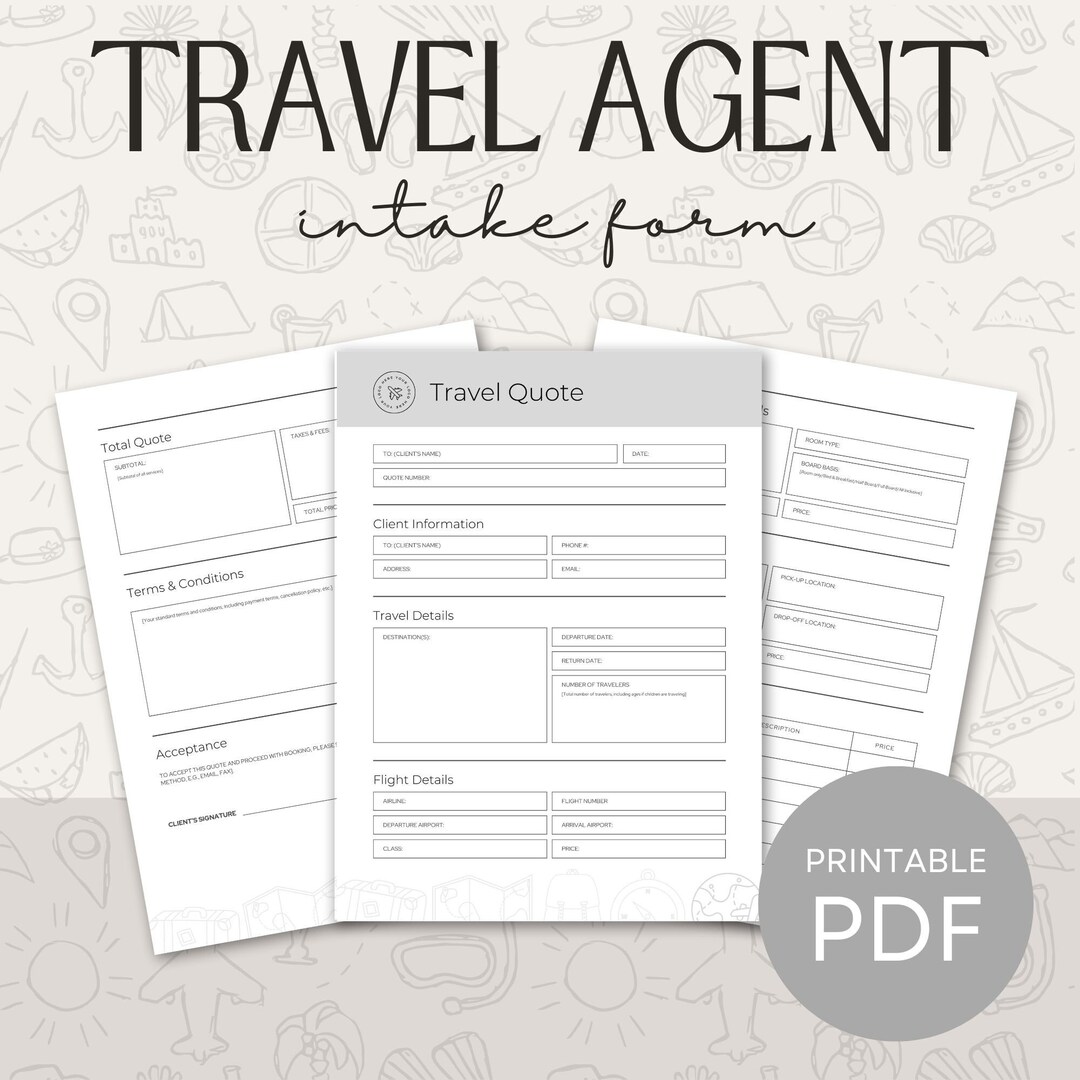 Travel Agent Quote Form, Travel Agent Templates, Trip Proposal, Travel ...