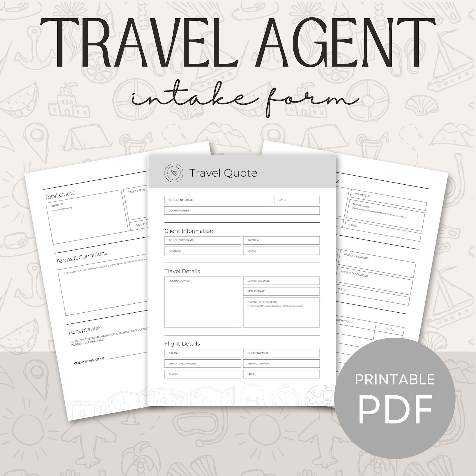 Travel Agent Client Intake Form, Travel Agency Forms, Client Travel ...
