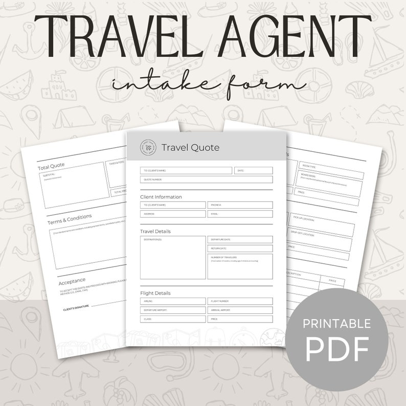 Travel Agent Client Intake Form, Travel Agency Forms, Client Travel ...