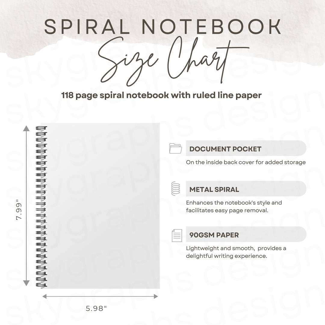 2 Notebook Size Chart, Generic Brand Notebook Printify, Spiral Bound ...