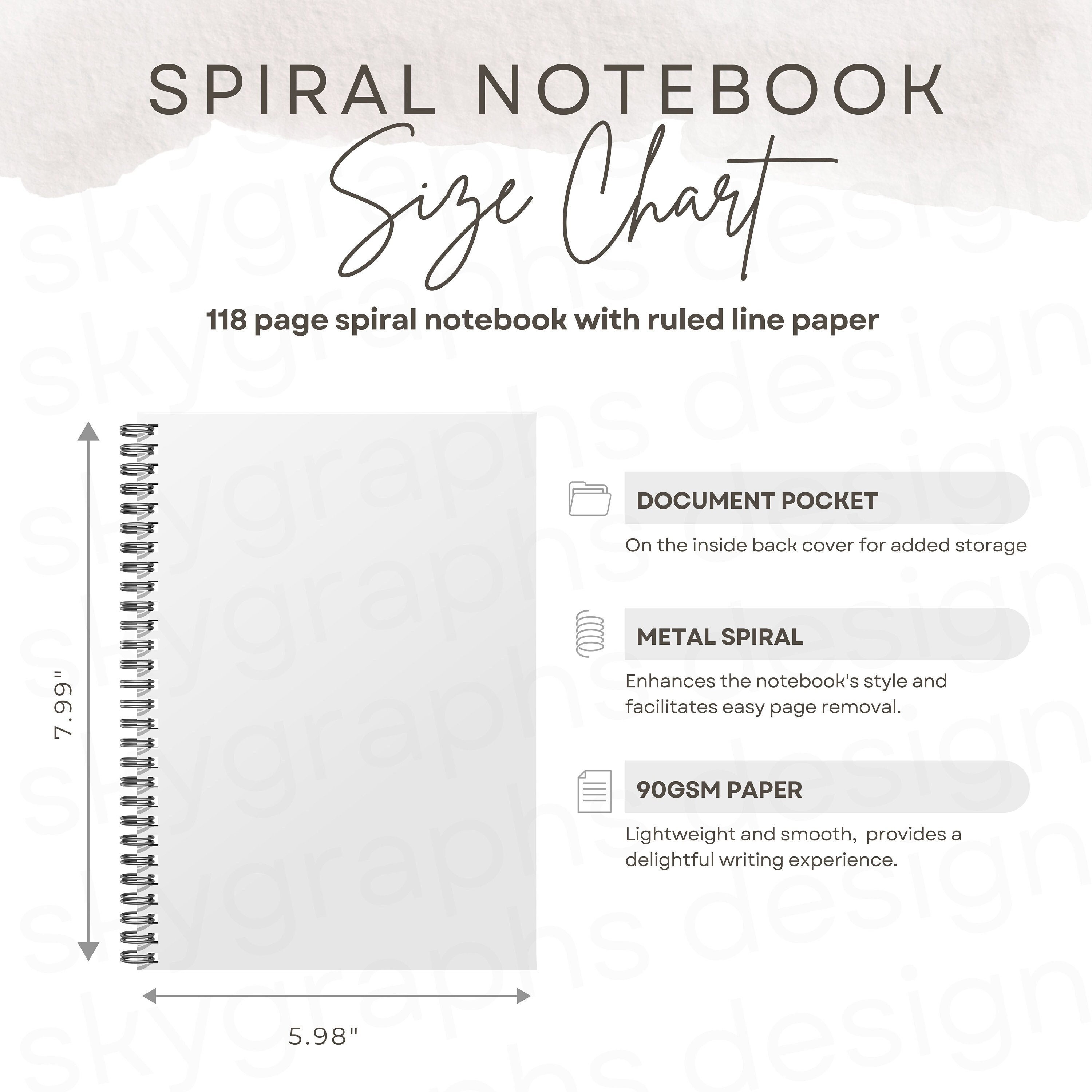 2 Notebook Size Chart, Generic Brand Notebook Printify, Spiral Bound ...