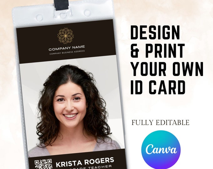 ID Badge Template Work Badge Photo ID Card Employee Name Badge ...