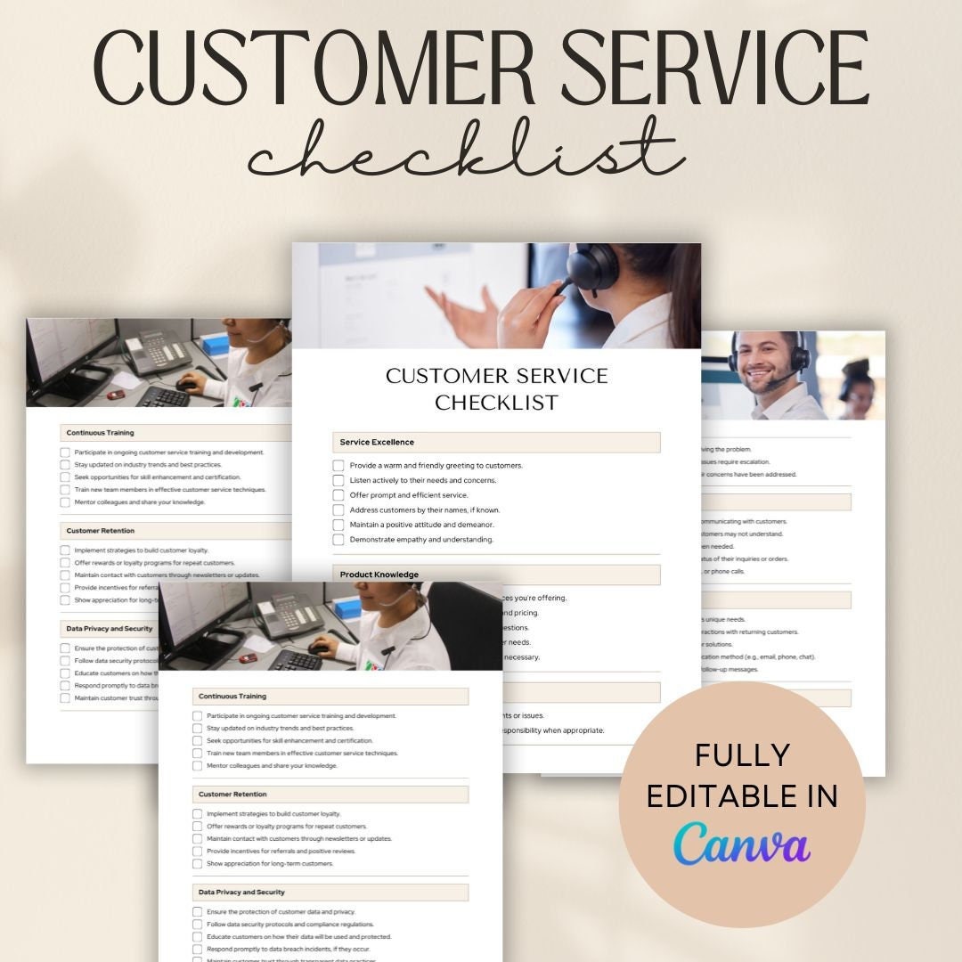 Customer Service Checklist Template Canva Boost Business Excellence ...