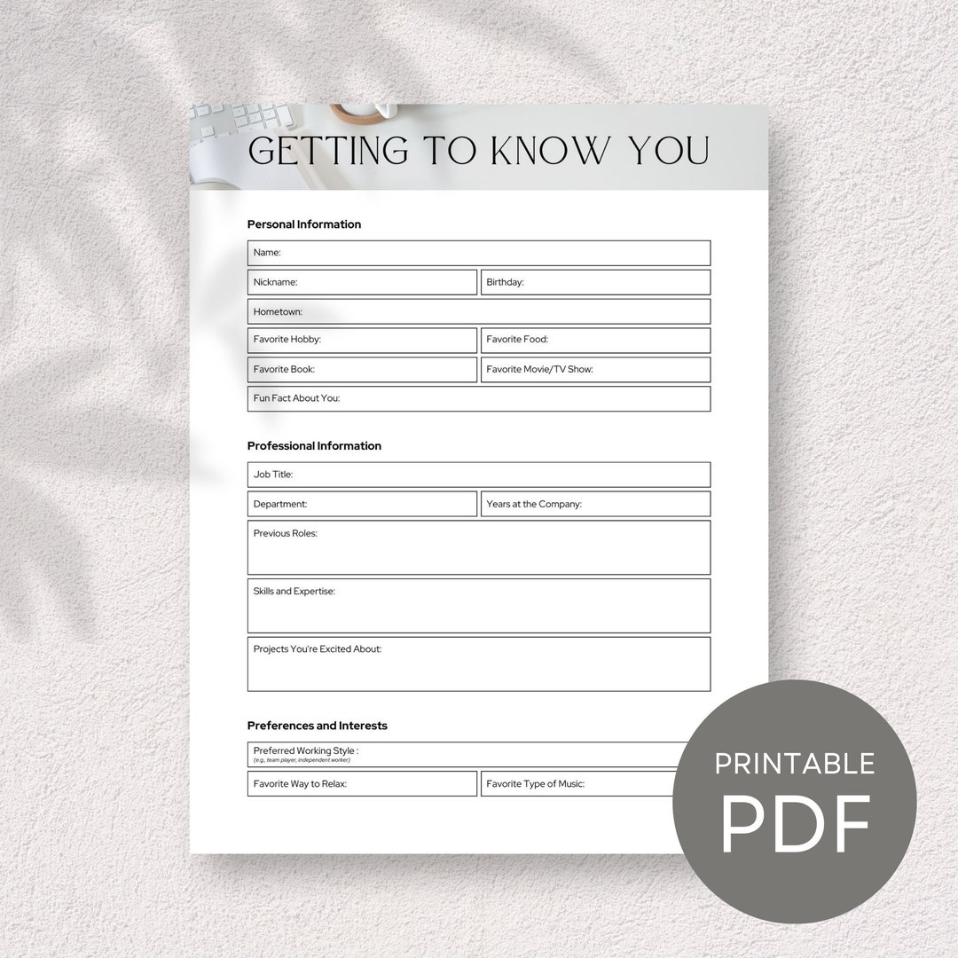 Get to Know Me Printable, Work Exchange Gift, Editable Survey, All ...