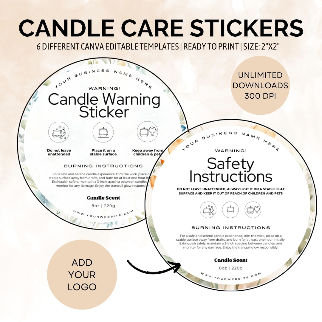 Candle Warning Sticker | Candle Template | Custom Candle Label | Candle ...