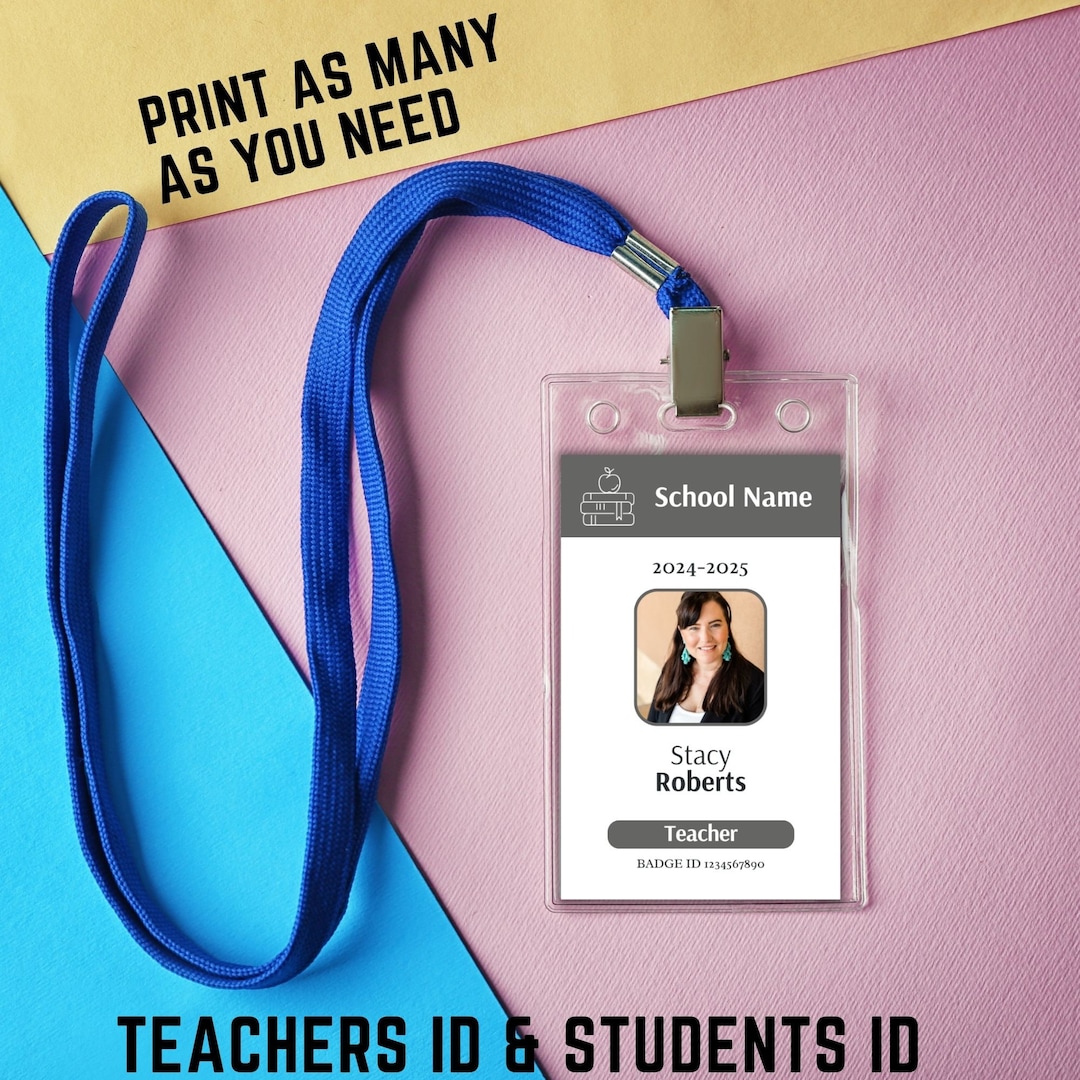 Teacher ID Card Template Customizable Template Custom Teacher ID Badge ...