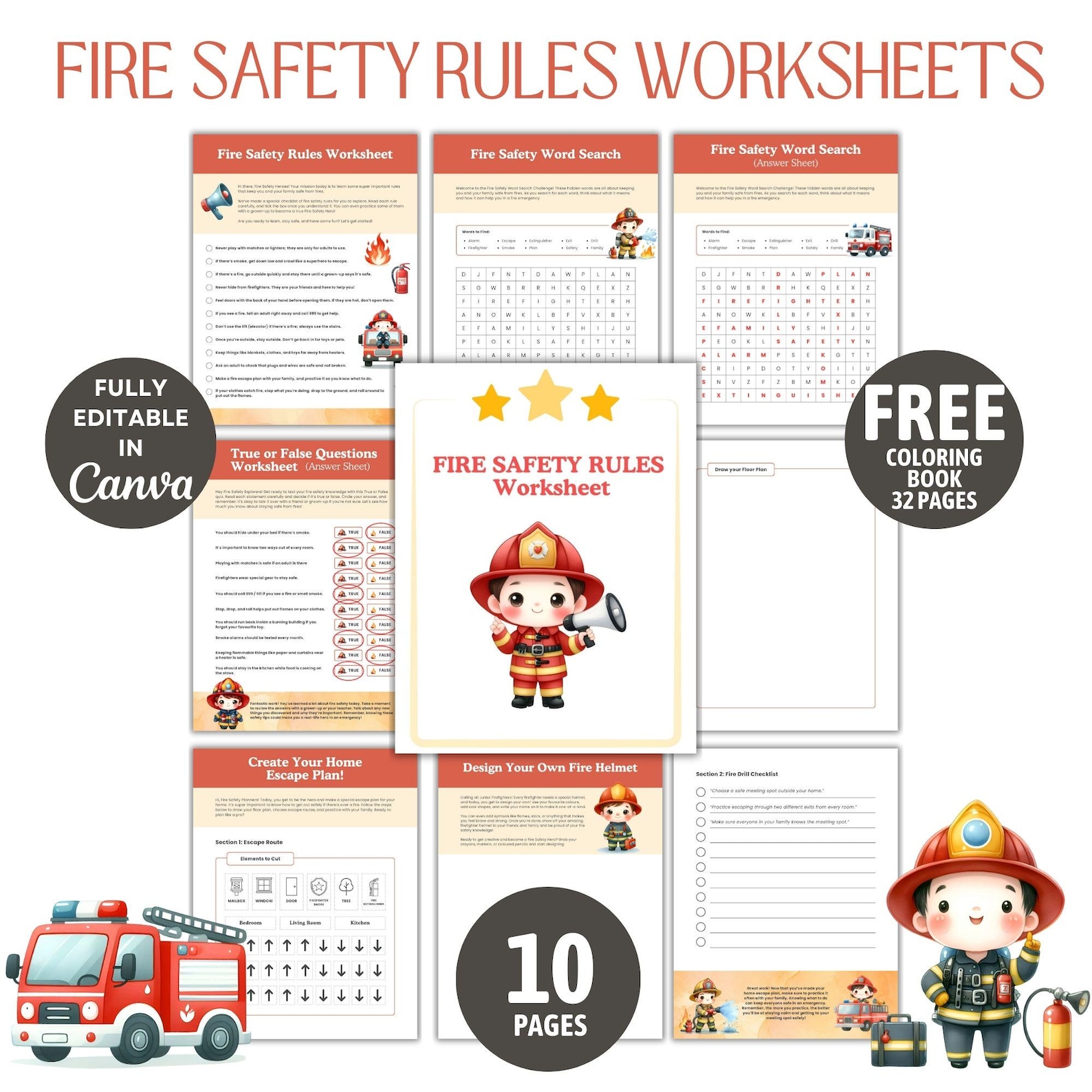 FIRE SAFETY Pre-k and K Activity Pack, Homeschool, Digital, Instant ...