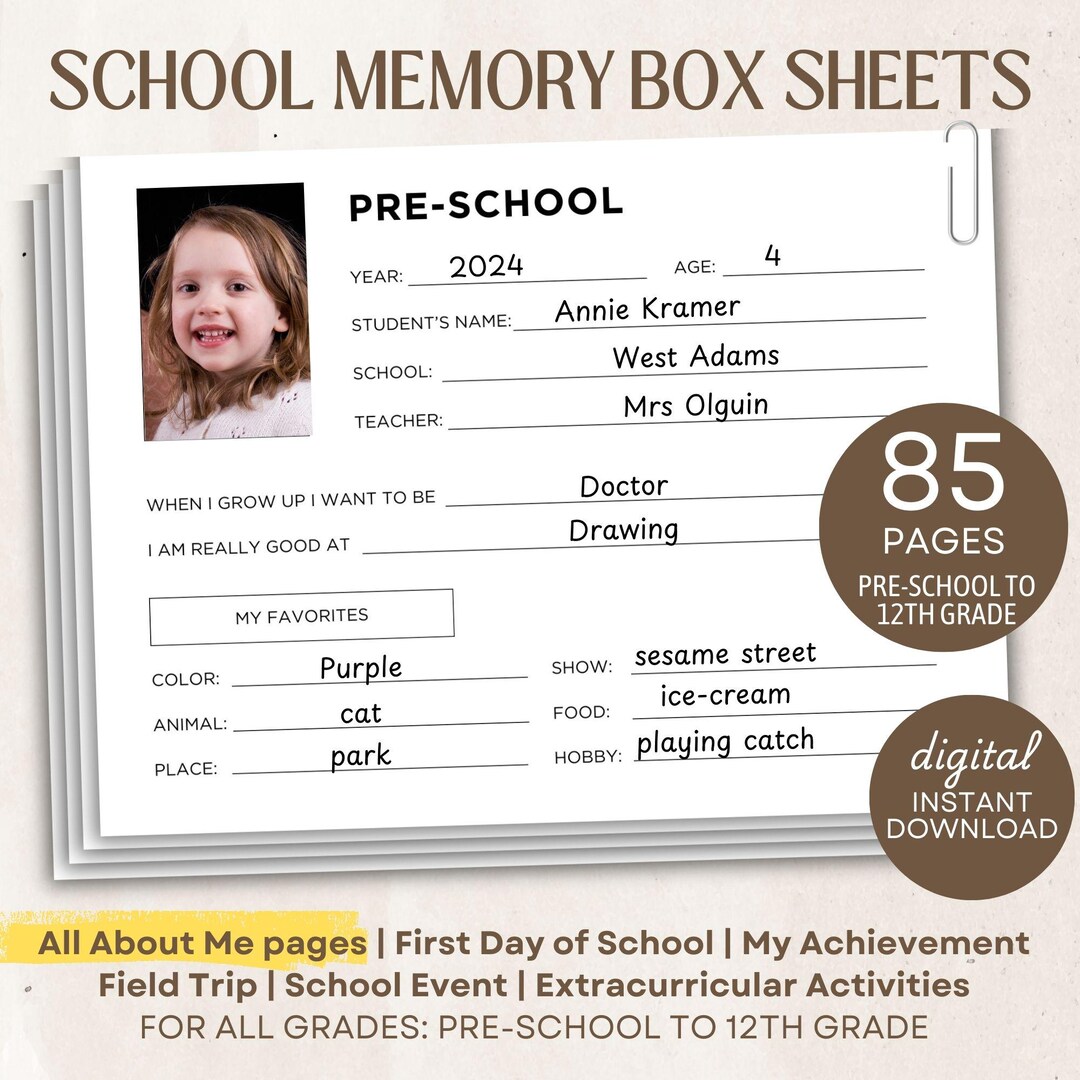 Memory Box Questionnaire L Printable Kids Interview Questions L PDF ...