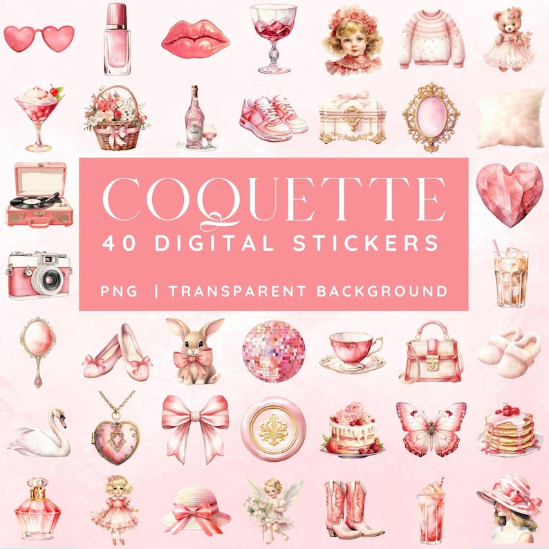 Coquette Digital Stickers, Pink Goodnotes Stickers, Valentine's Day ...