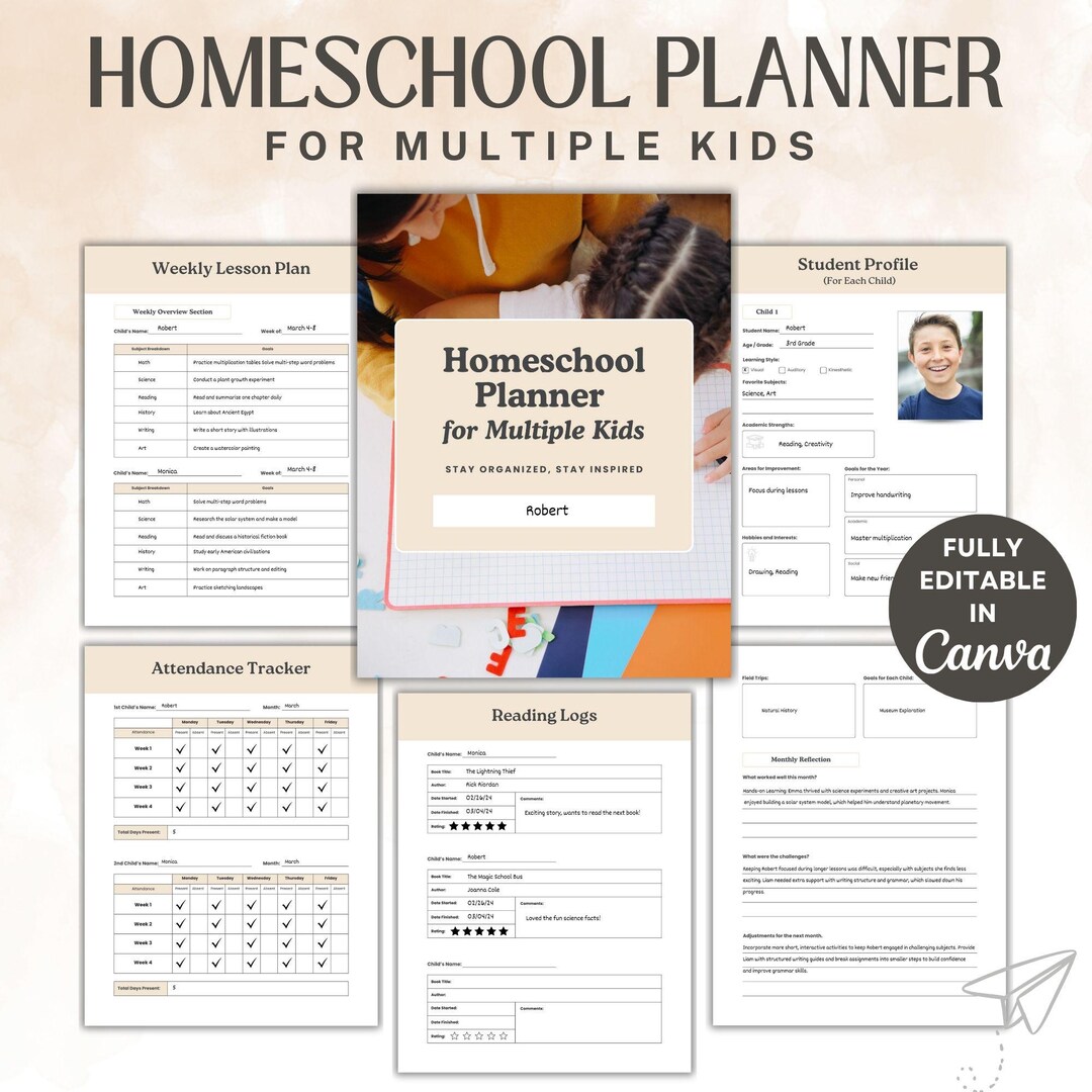 Homeschool Planner Multiple Kids Editable, Schedule Template, Printable ...