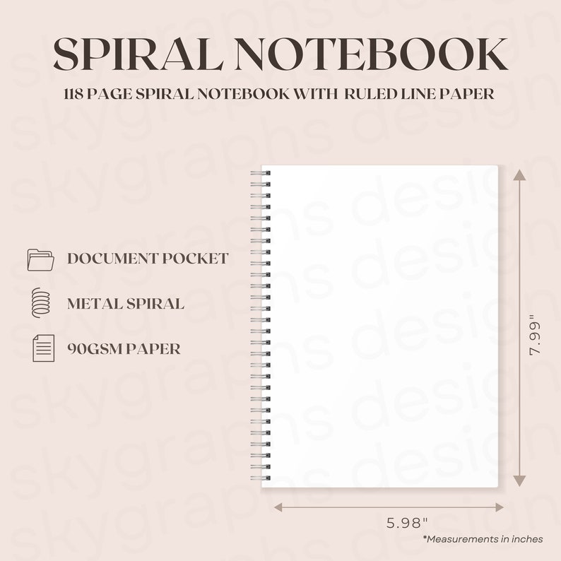 2 Notebook Size Chart, Generic Brand Notebook Printify, Spiral Bound ...