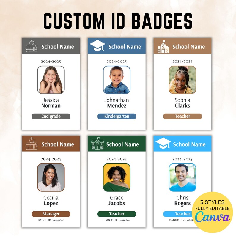 Teacher ID Card Template Customizable Template Custom Teacher ID Badge ...