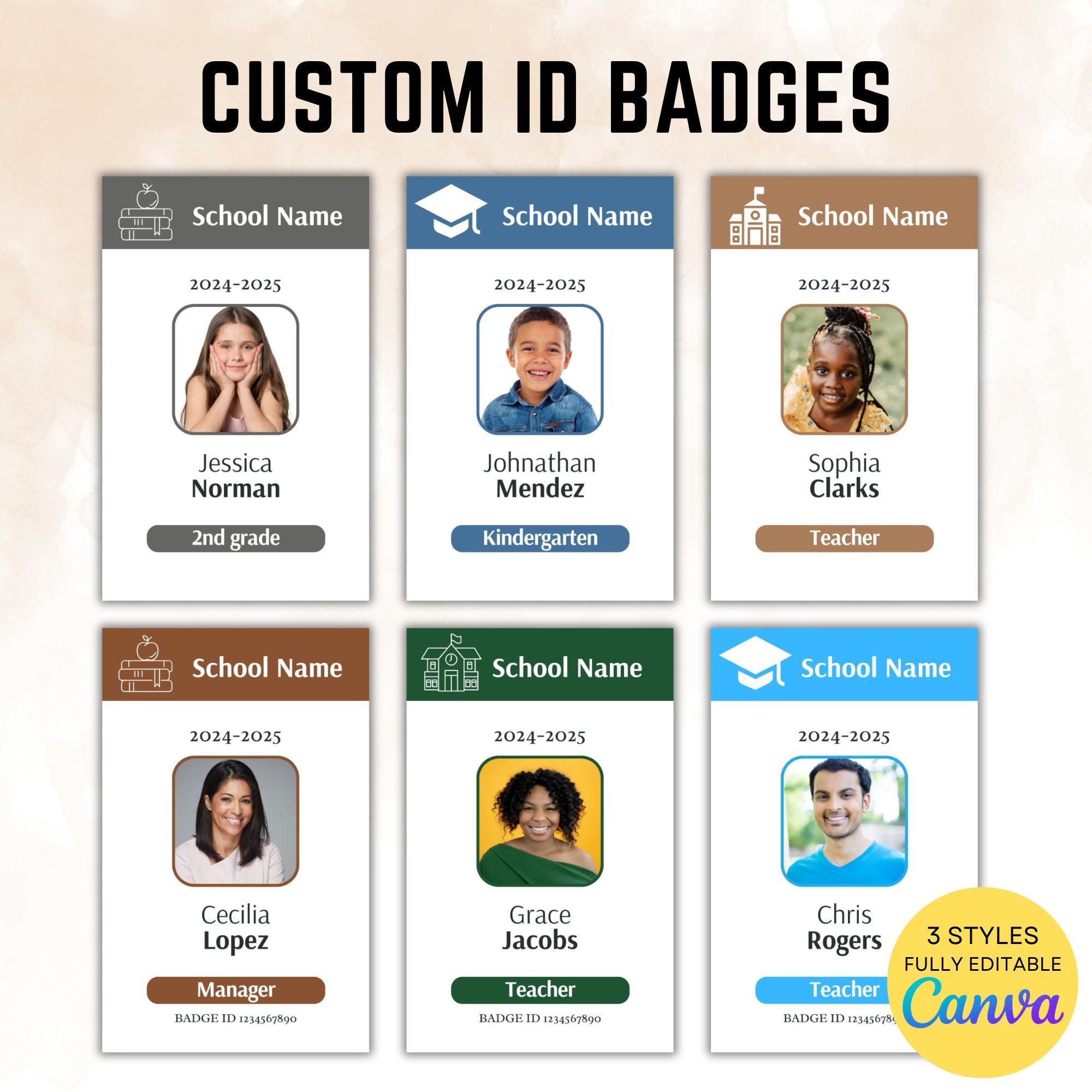 Teacher ID Card Template Customizable Template Custom Teacher ID Badge ...
