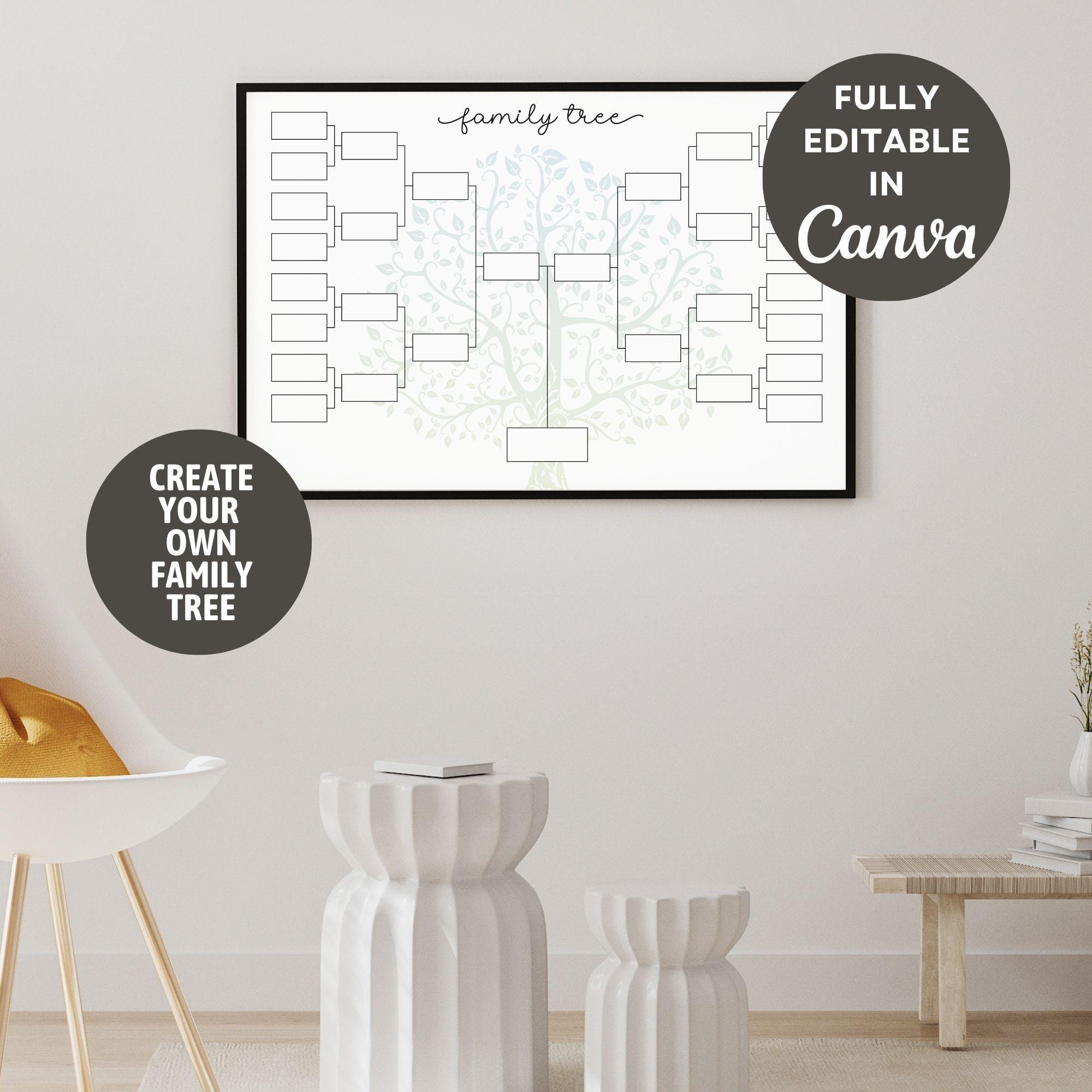 Family Tree Chart, Editable Family Tree Template, 5 Generation, 6 ...