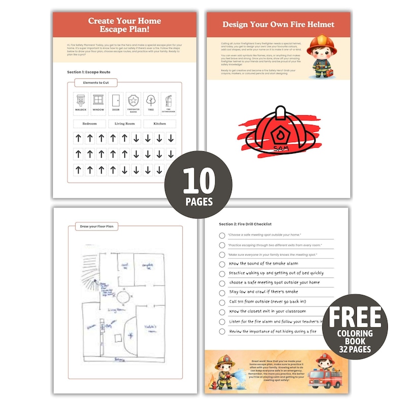 Kids Emergency Safety Printable Workbook, Preschool Children Activity ...