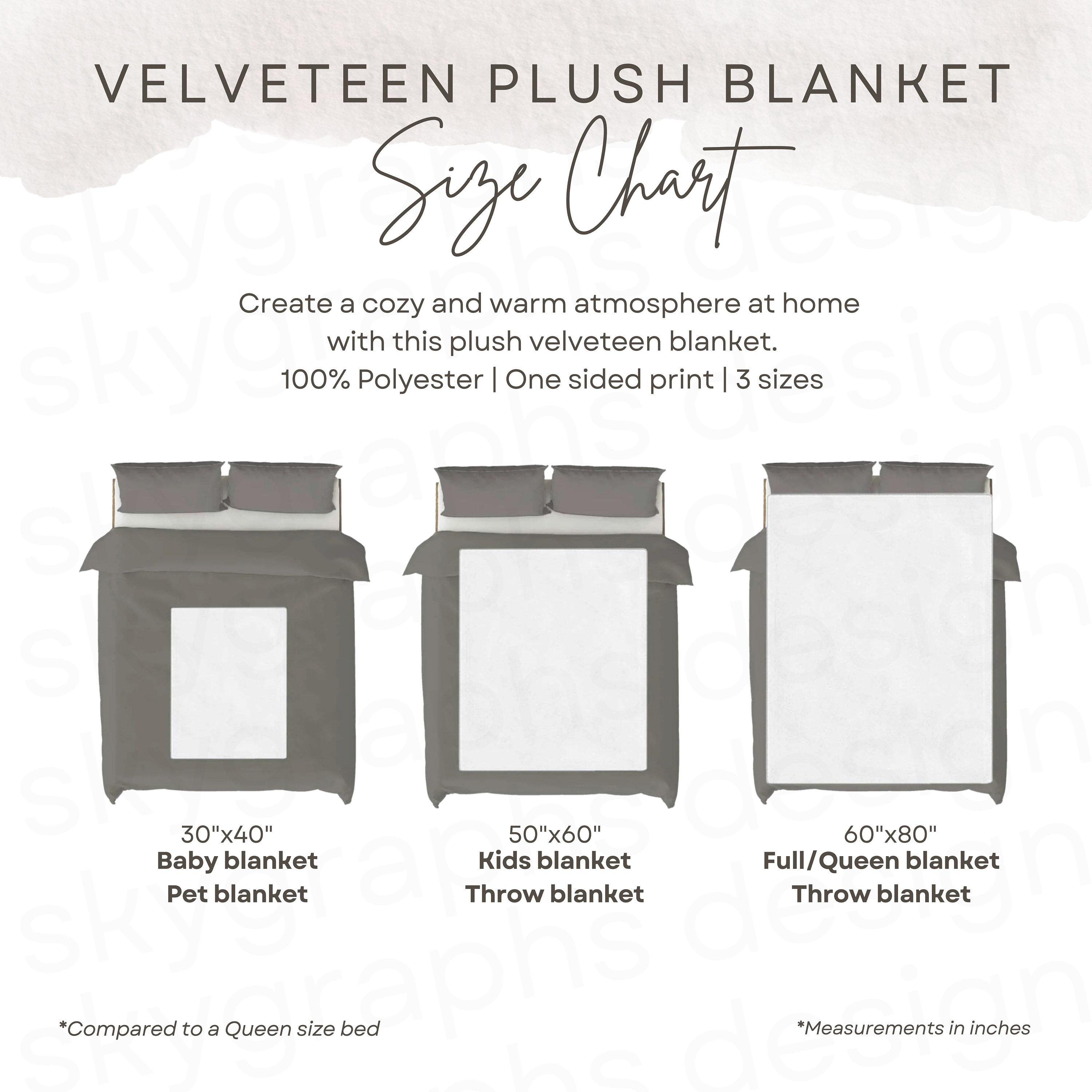 2 Blanket Size Chart, Velveteen Blanket Mockup Size Chart, Throw ...