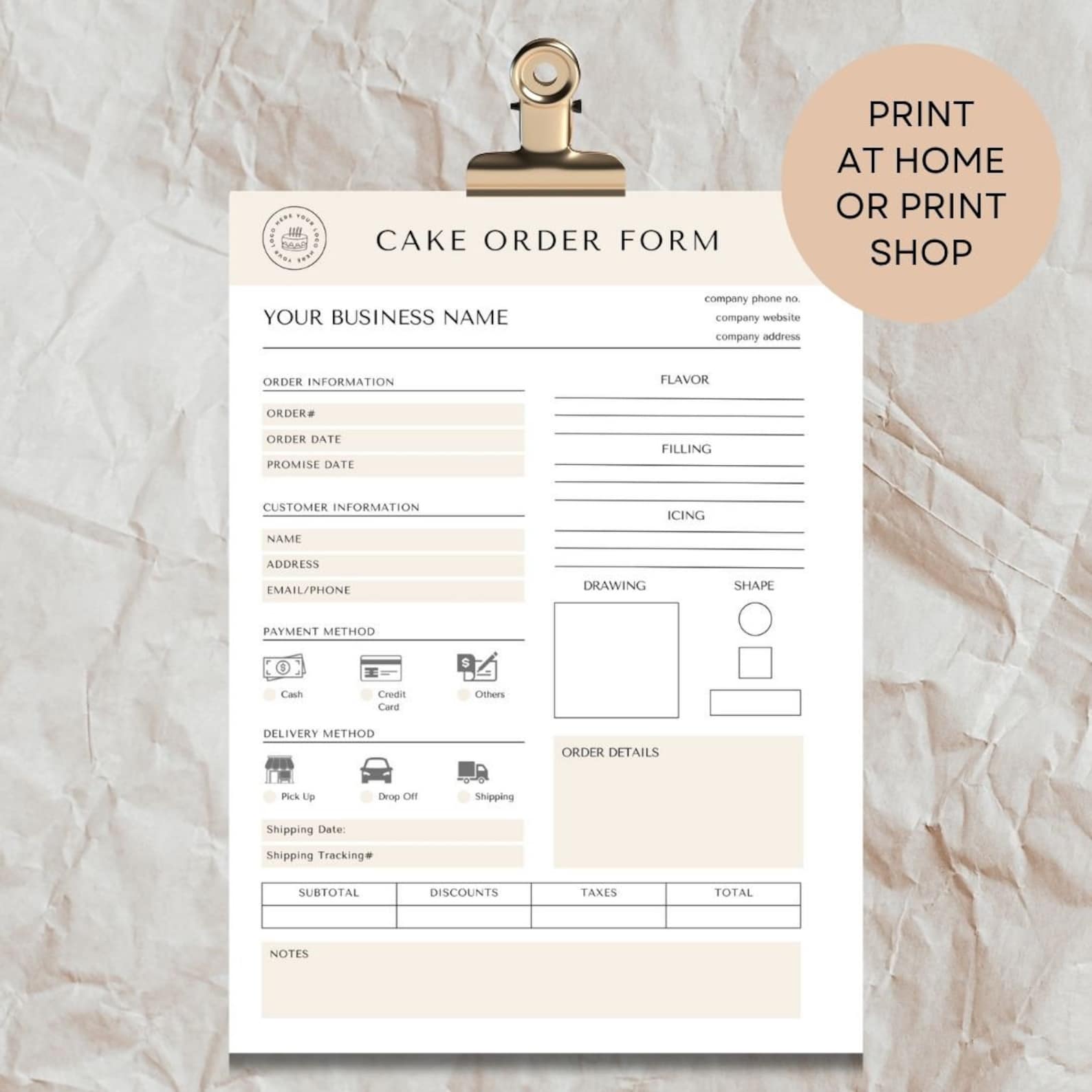 Cake Order Form CANVA Editable Template, DIY Cake Business Invoice ...