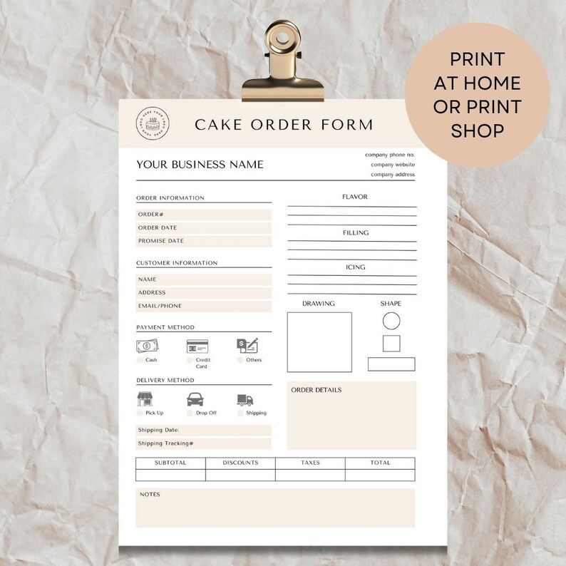 Cake Order Form CANVA Editable Template, DIY Cake Business Invoice ...
