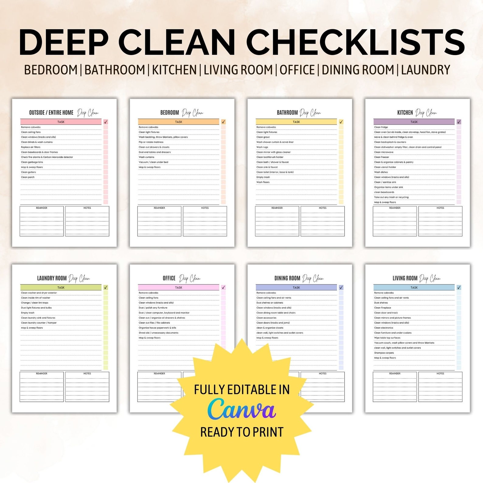 ADHD Cleaning Checklist Bundle Editable Cleaning Schedule Cleaning ...