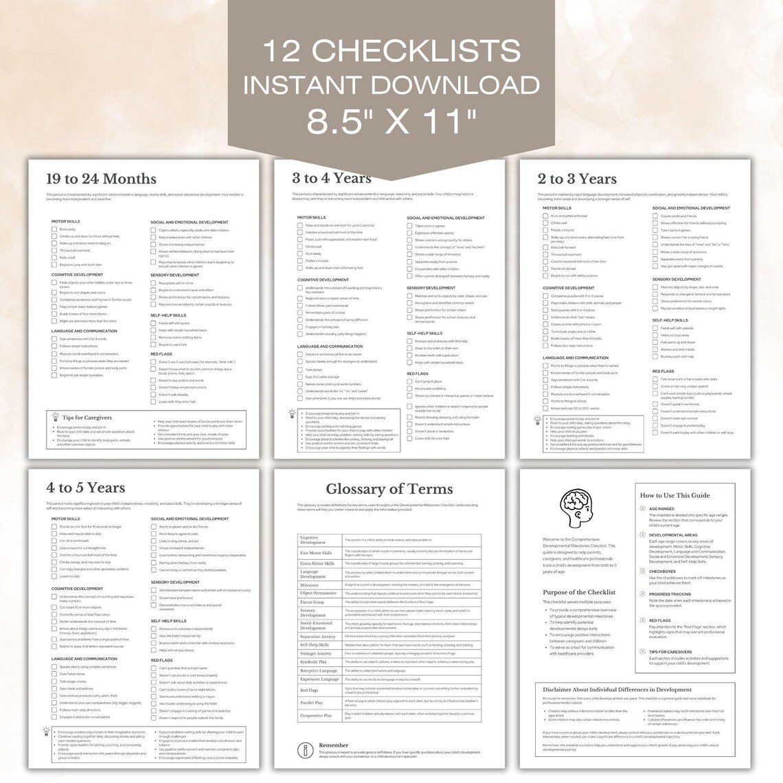 Children Development Printable Comprehensive Developmental Checklists ...