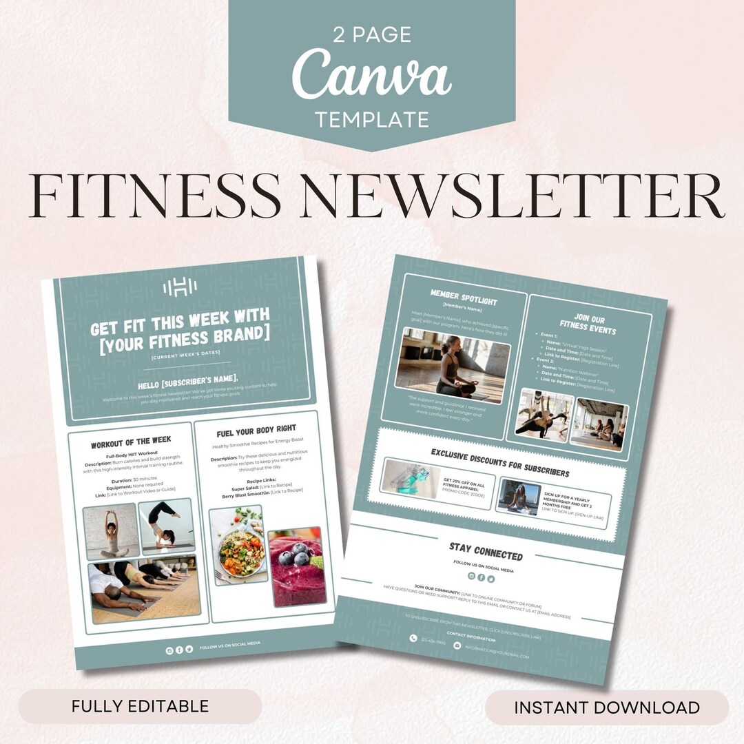 Yoga Email Newsletter Template, Email Marketing Template Canva, Weekly ...
