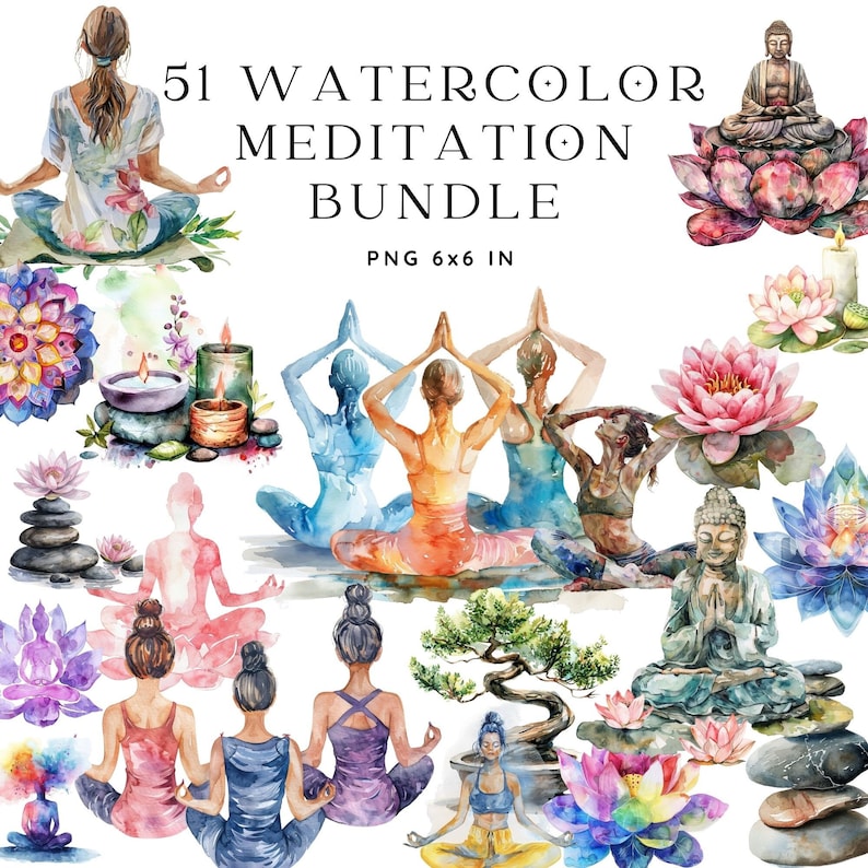 Watercolor Yoga Lover Clipart Bundle, Meditation Clip Art, Self Care ...