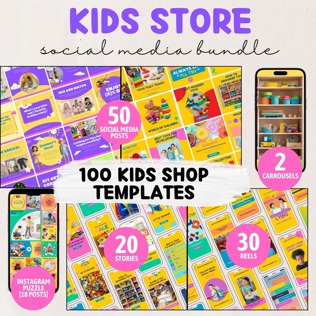 100 CANVA Templates for Kids SHOP, Colorful Templates, Social Media ...