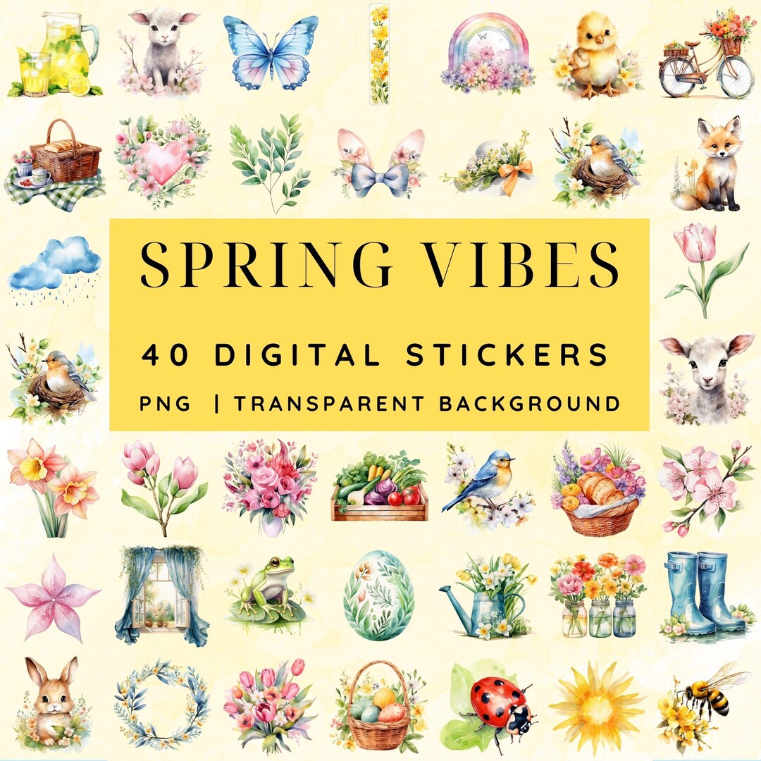 Spring Themed Digital Stickers, March Themed Digital Stickers, March ...
