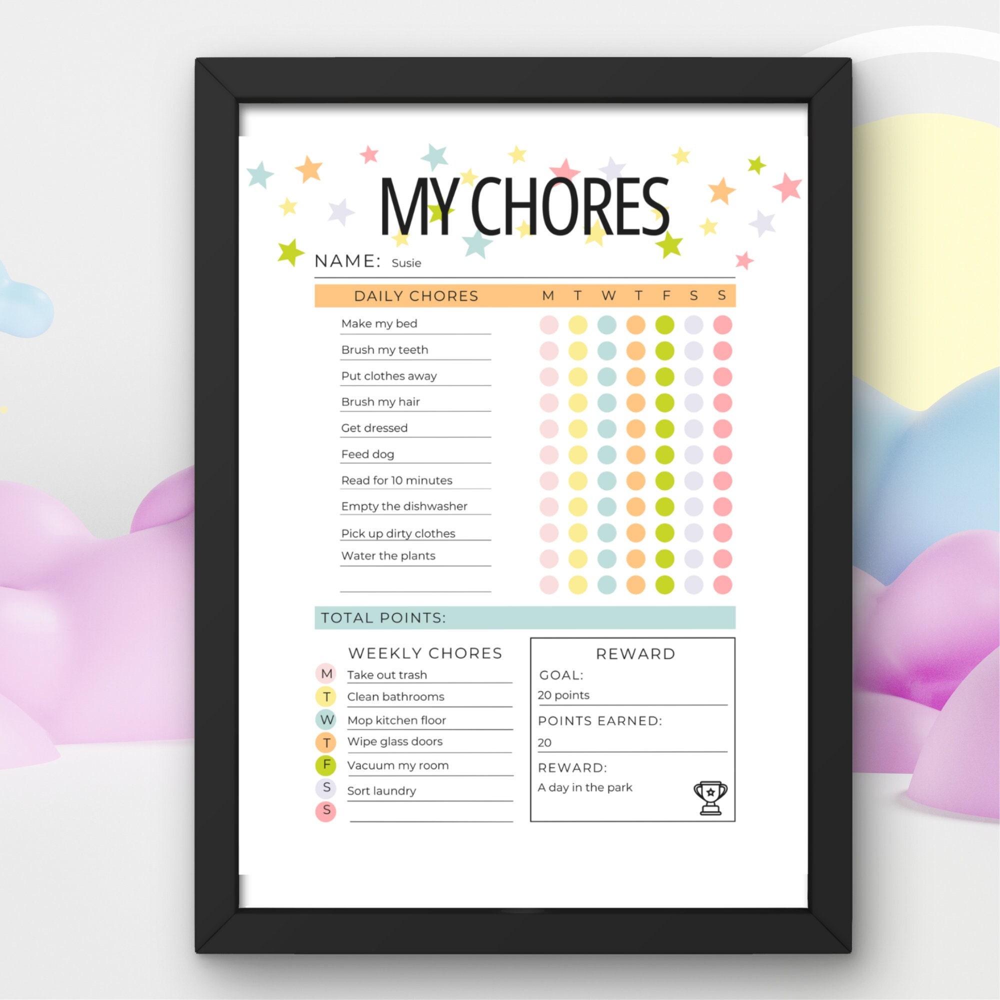 Chore Chart, Printable & Weekly Kids Chore Responsibility Chart ...