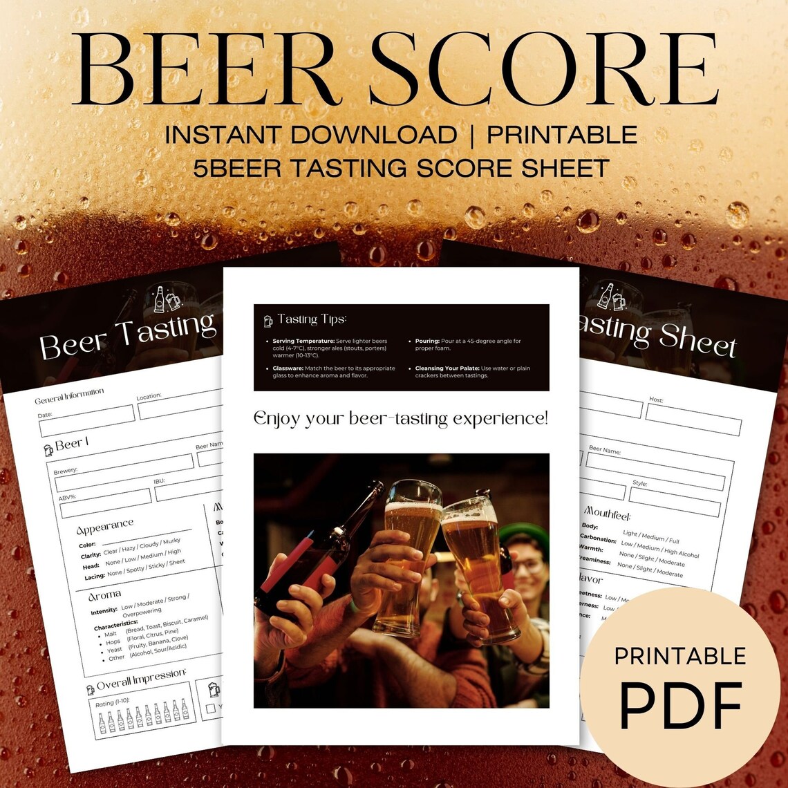 Beer Tasting Score Card - Beer Scorecard - Beer Rating - Beer Tasting ...