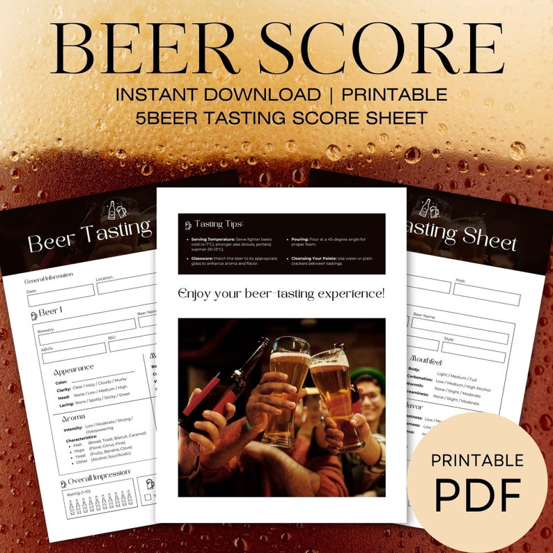 Beer Tasting Score Card - Beer Scorecard - Beer Rating - Beer Tasting ...