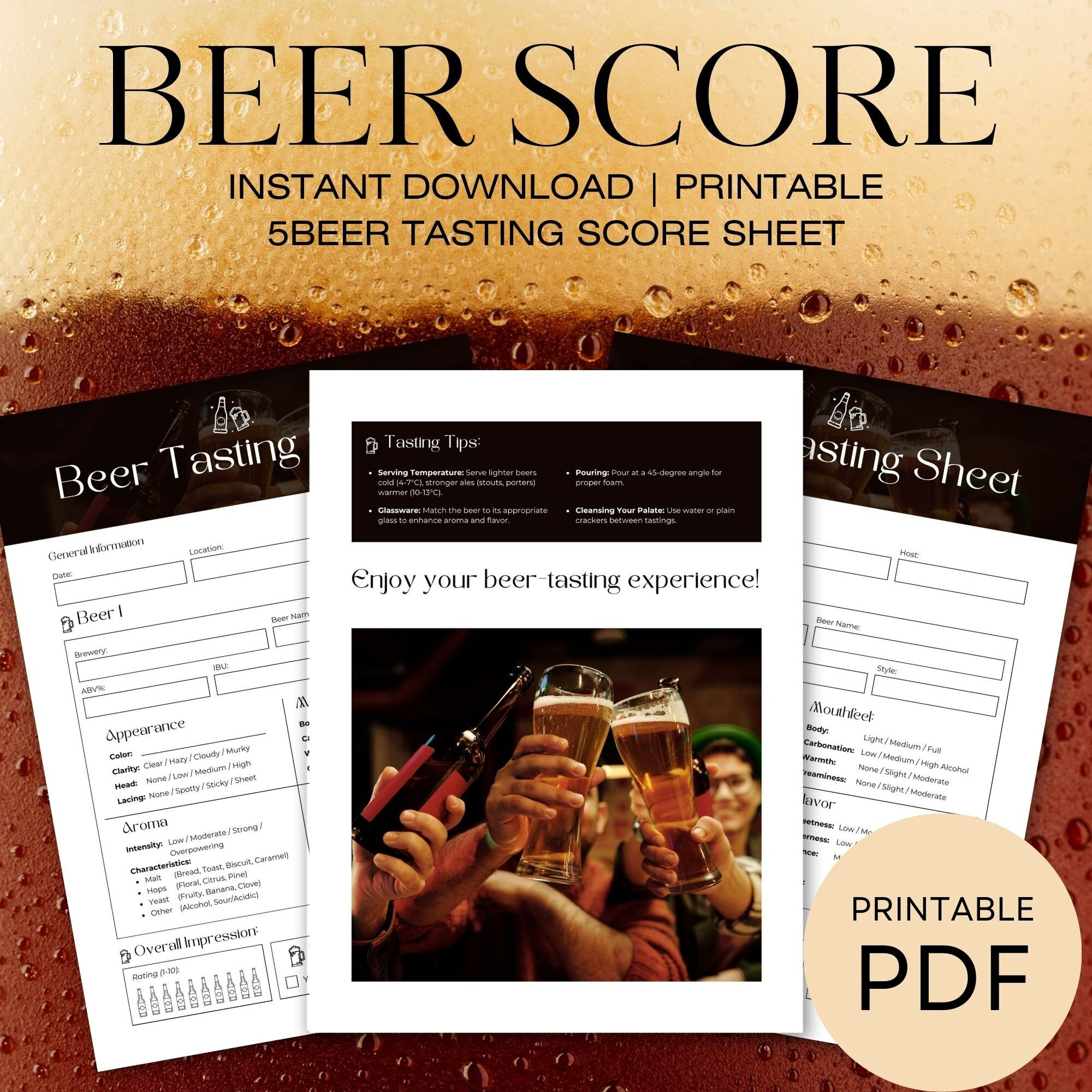 Beer Tasting Score Card - Beer Scorecard - Beer Rating - Beer Tasting ...