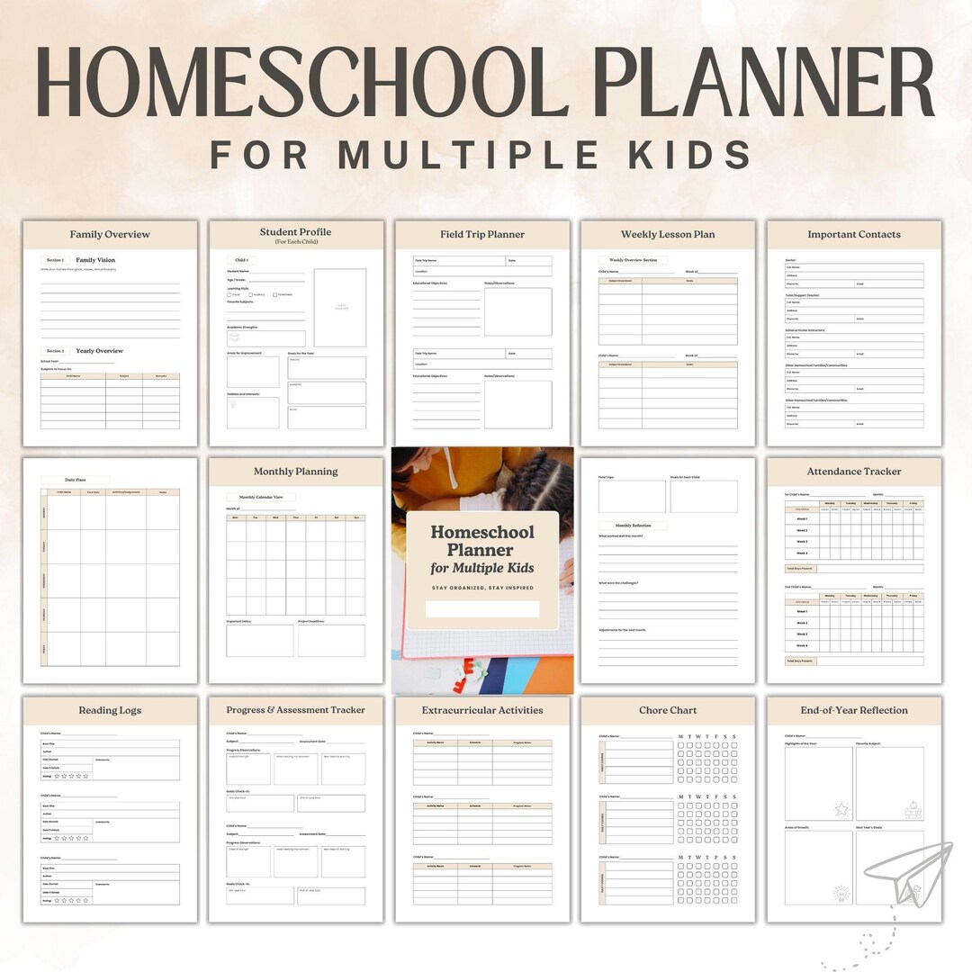 Homeschool Planner Multiple Kids, Schedule Template, Editable Home ...