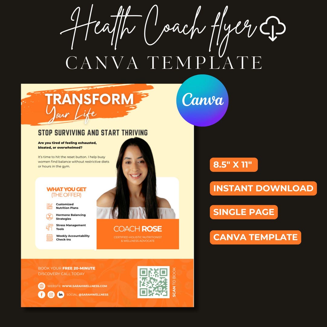 Nutrition Coach Flyer Template Canva Editable | Wellness Coach ...