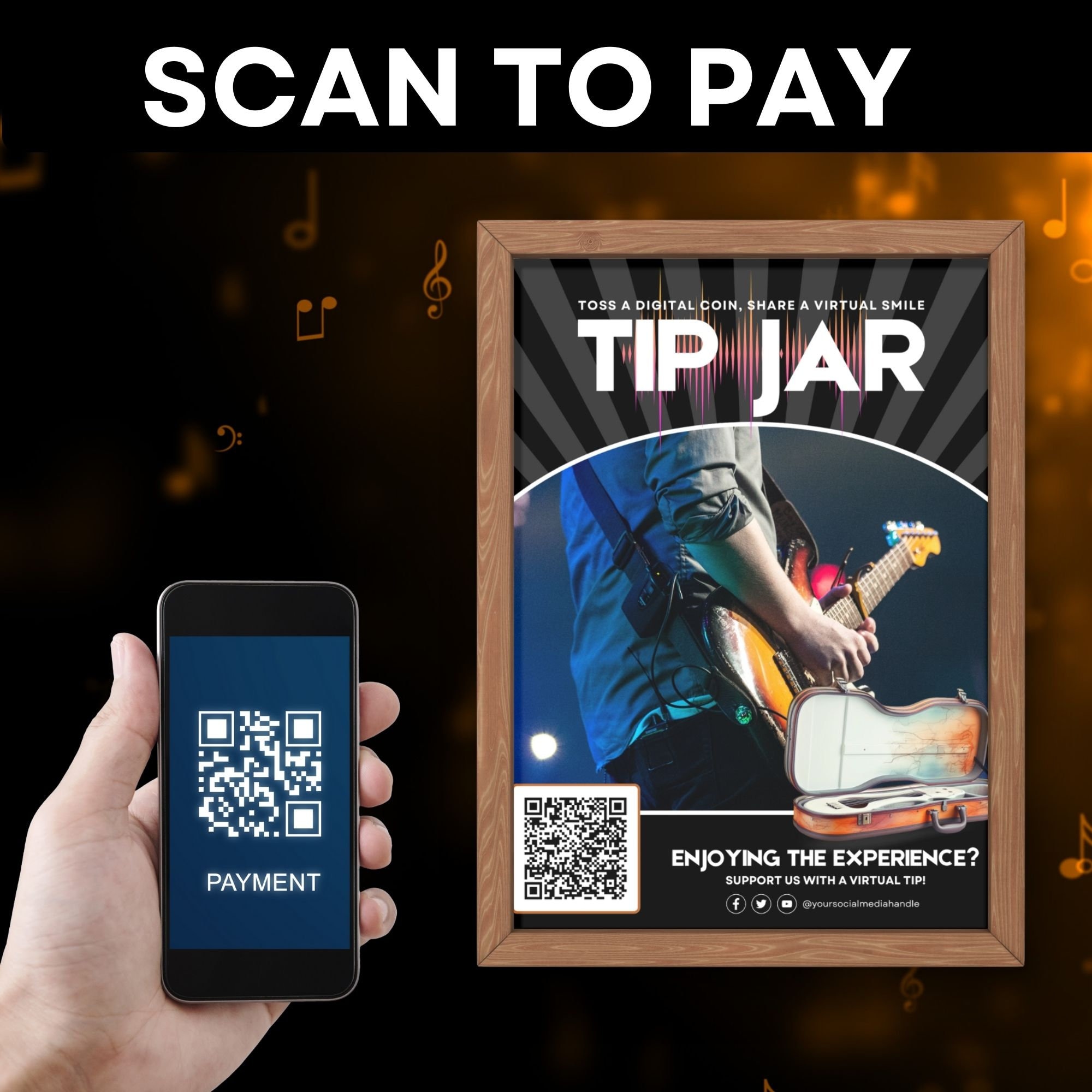 QR Code Sign for Musicians, Scan to Pay, Social Media Sign, Custom ...