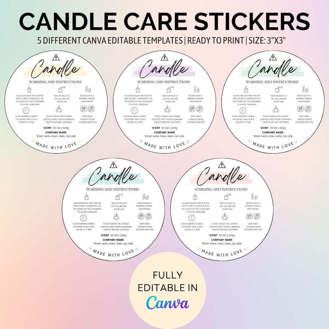 Candle Warning Sticker | Candle Template | Custom Candle Label | Candle ...