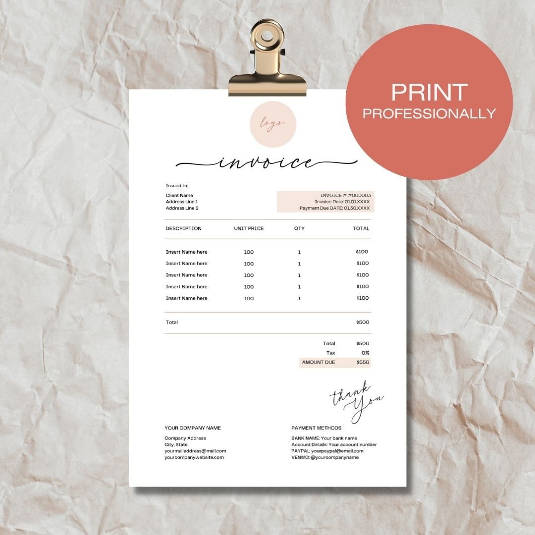 Minimalist Invoice Template Canva, Small Business Invoice Editable ...