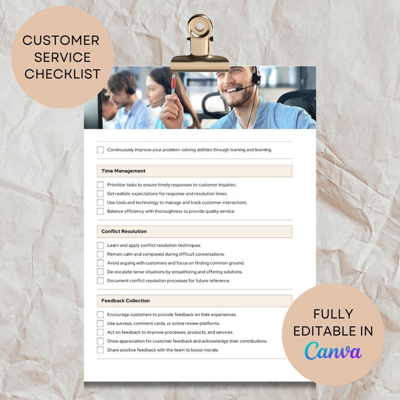 Customer Service Checklist Template Canva Boost Business Excellence ...