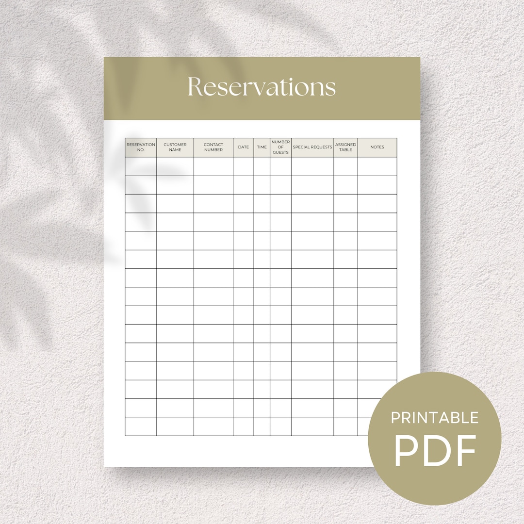 Printable Table Reservation List. Restaurant Table Reservation Form ...