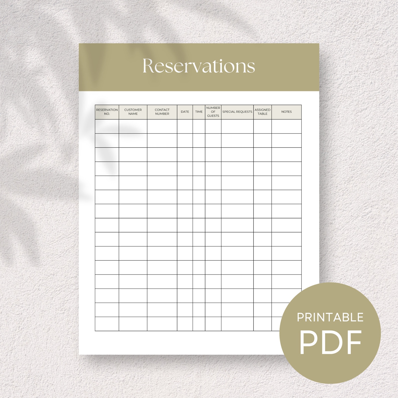 Printable Table Reservation List. Restaurant Table Reservation Form ...