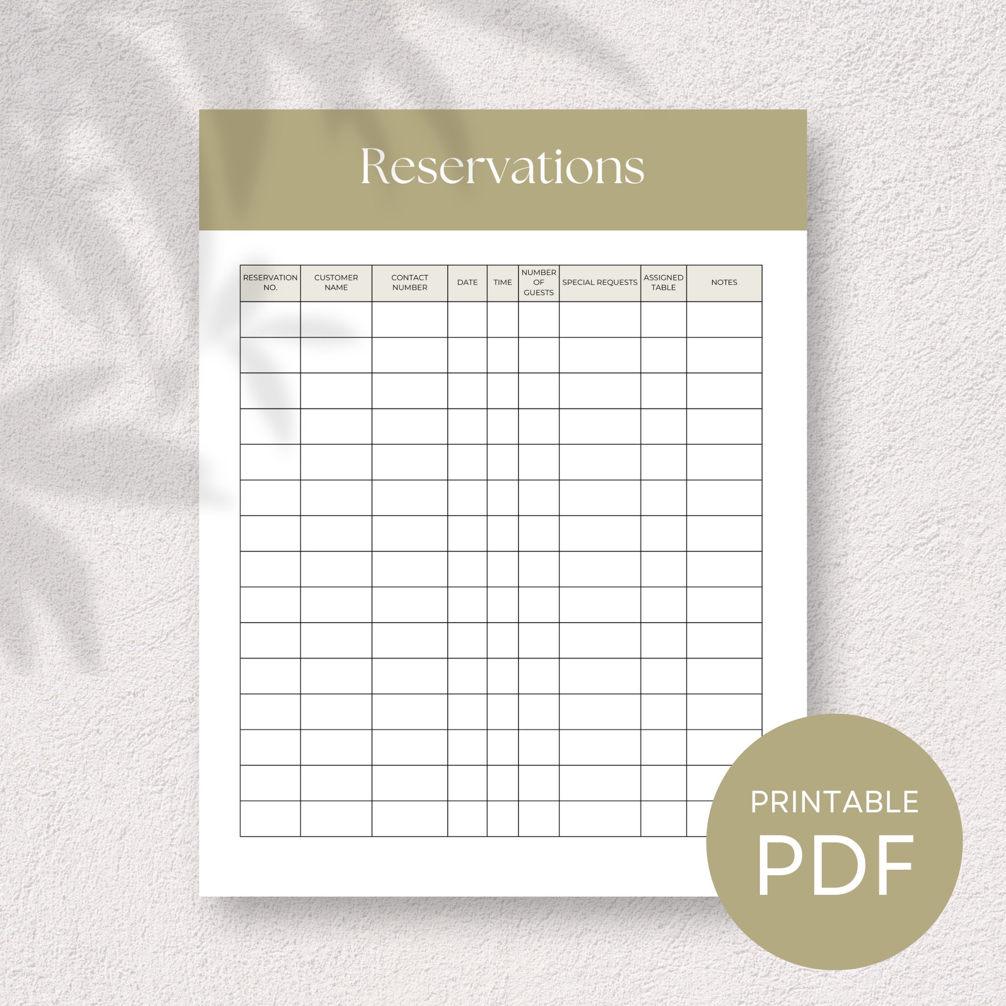 Printable Table Reservation List. Restaurant Table Reservation Form ...
