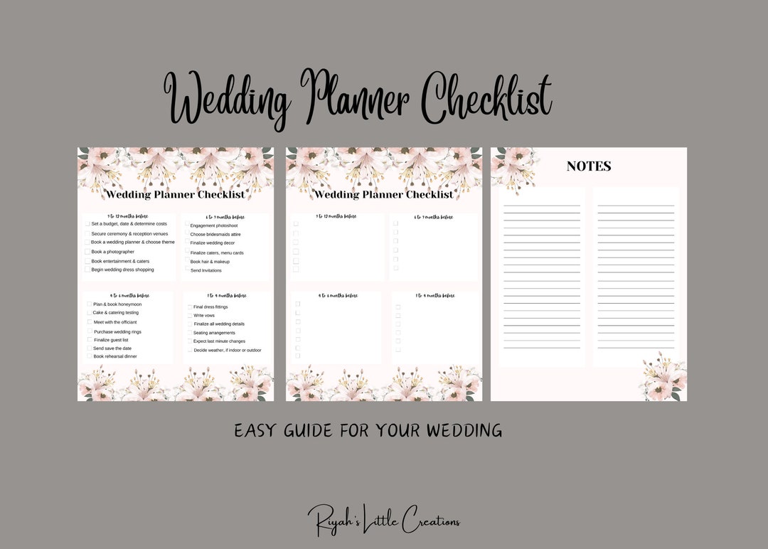 Wedding Planner Checklist Printable, Digital Template, Wedding Planning ...