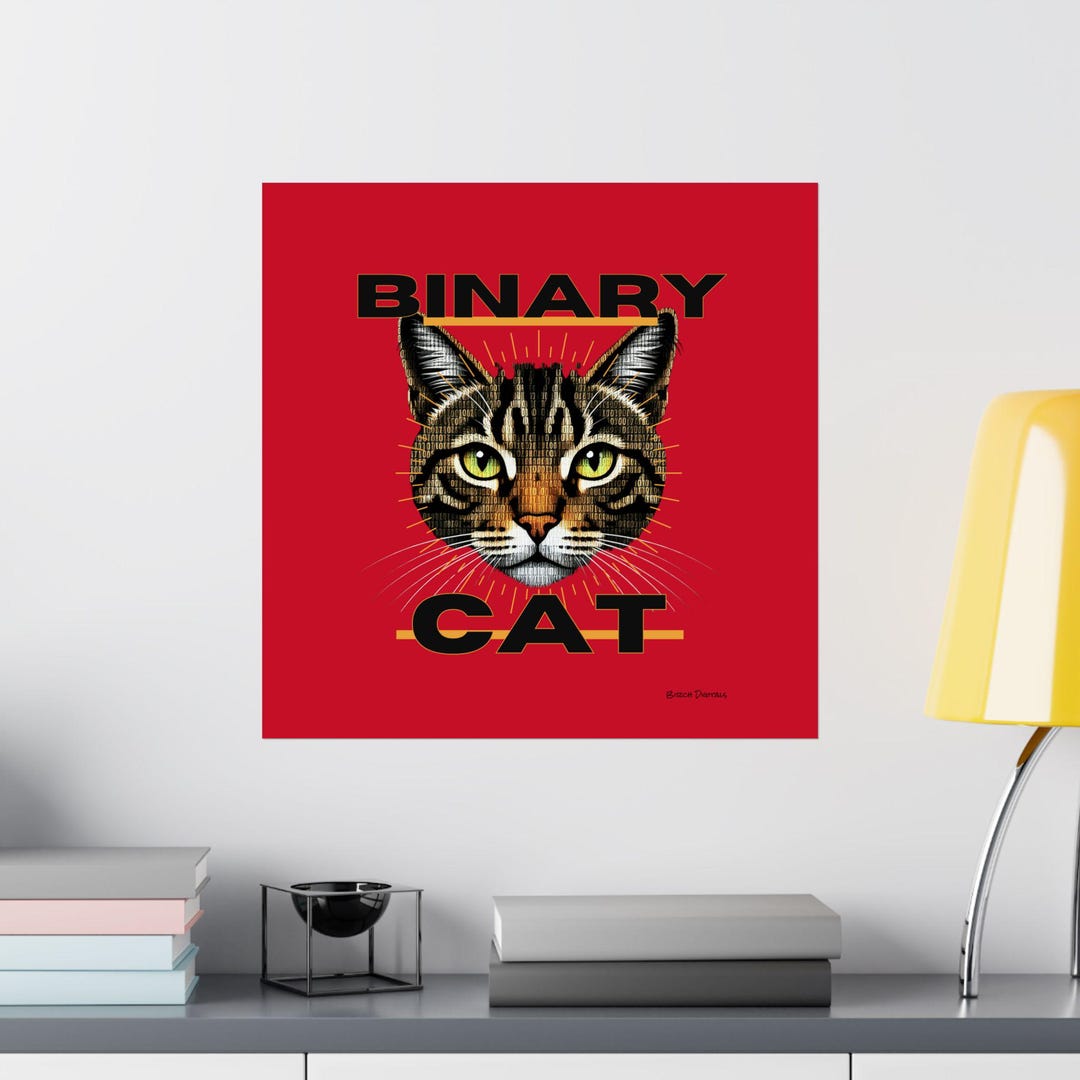 Cat Face Binary Code Matte Vertical Poster, Wall Decoration for Tech ...
