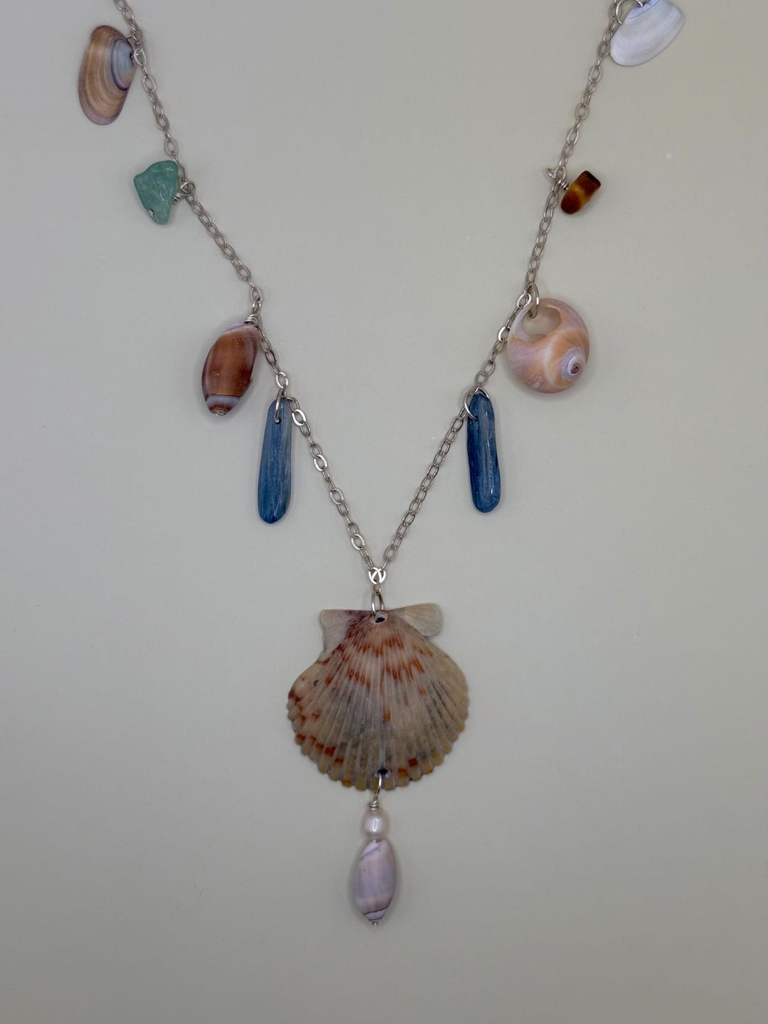 Sea Shell and Gemstone Silver Charm Necklace - Etsy