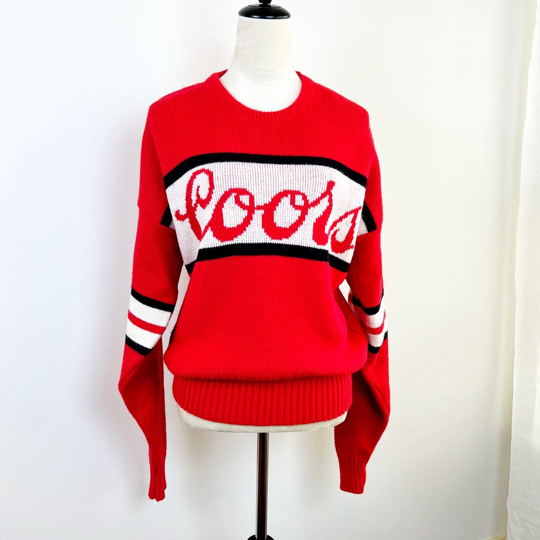 VTG RARE 80s Size M 1984 Red Coors Logo Chunky Sweater by Cliff Eagle ...