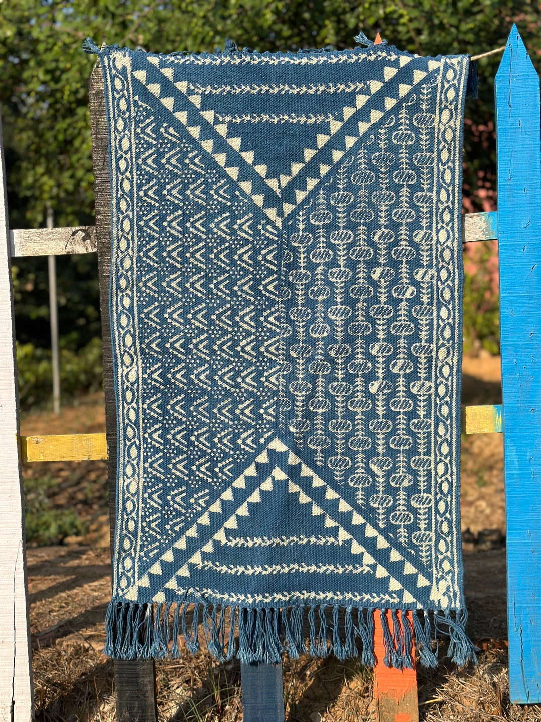 Indigo Rugs Whit Blue Color Rug Hand Woven Cotton Rug Kilim - Etsy