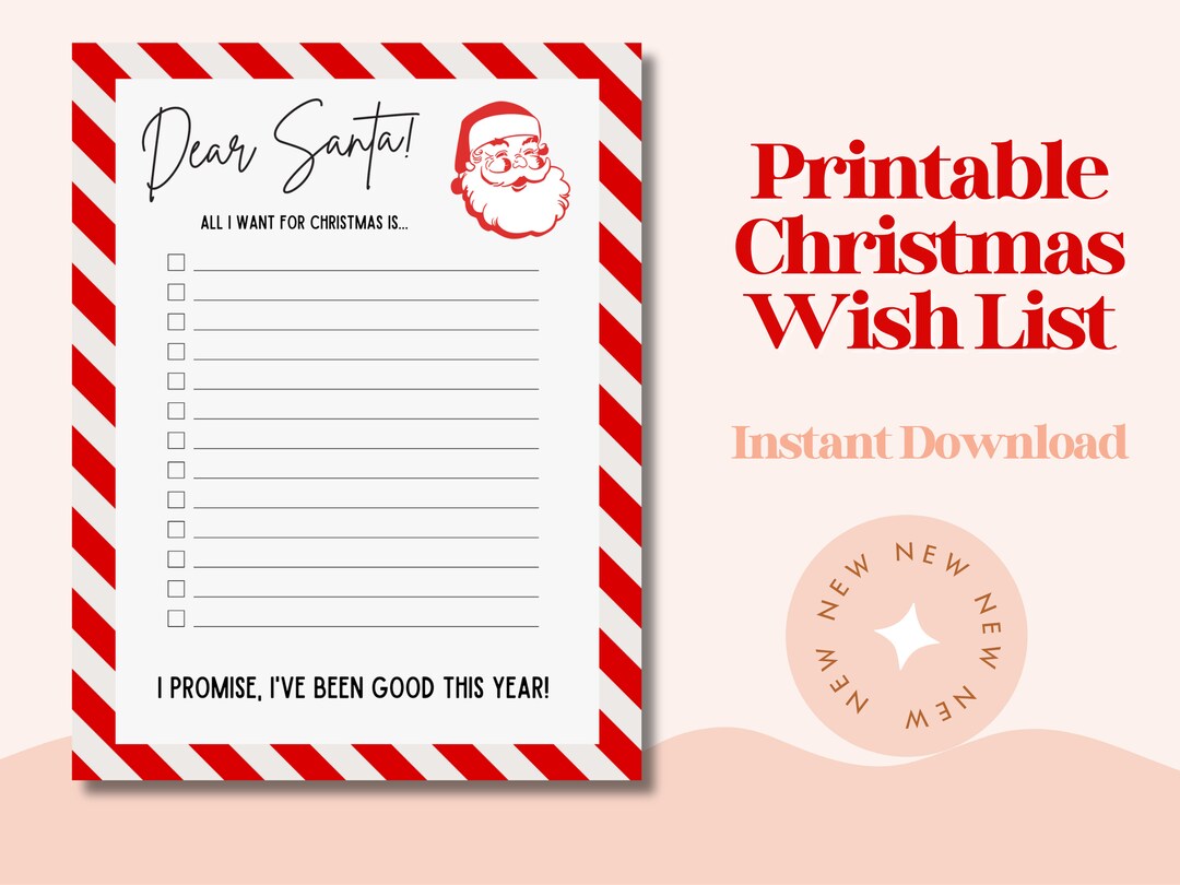 INSTANT DOWNLOAD Printable Christmas List, Christmas Wish List for Kids ...