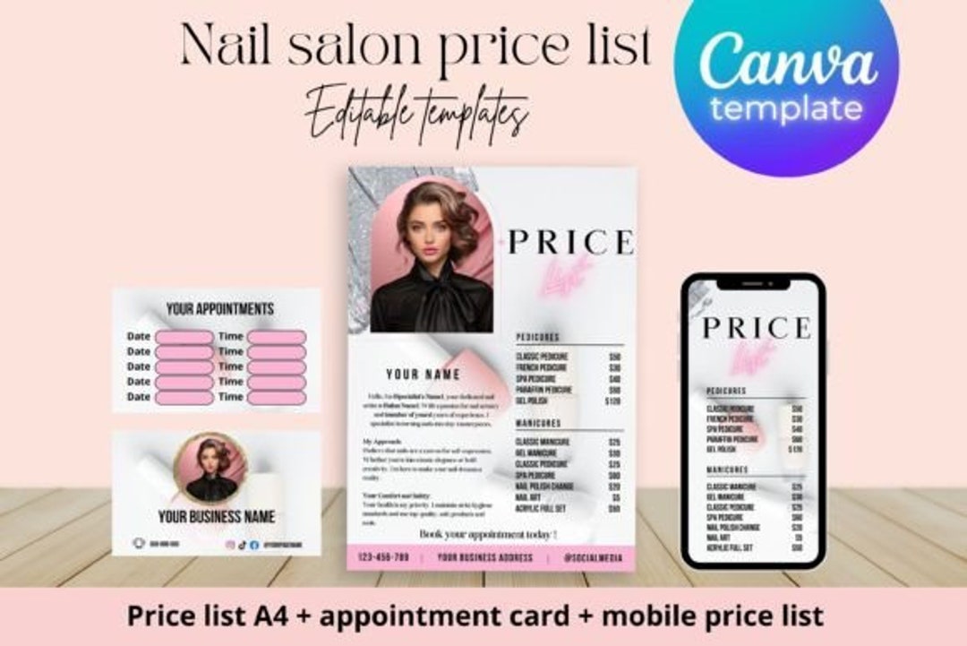 DIY Price List Template, Editable Beauty Salon Pricing Template Design ...