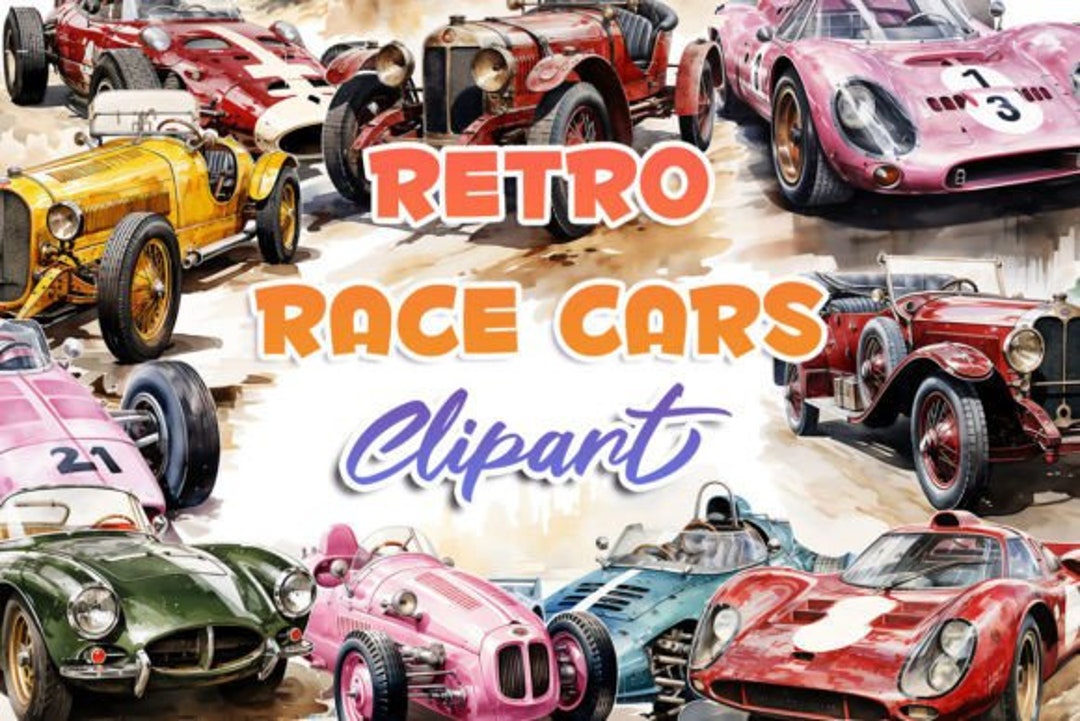 Retro RACE CARS Clipart, Retro Race Cars SVG Bundle - Etsy